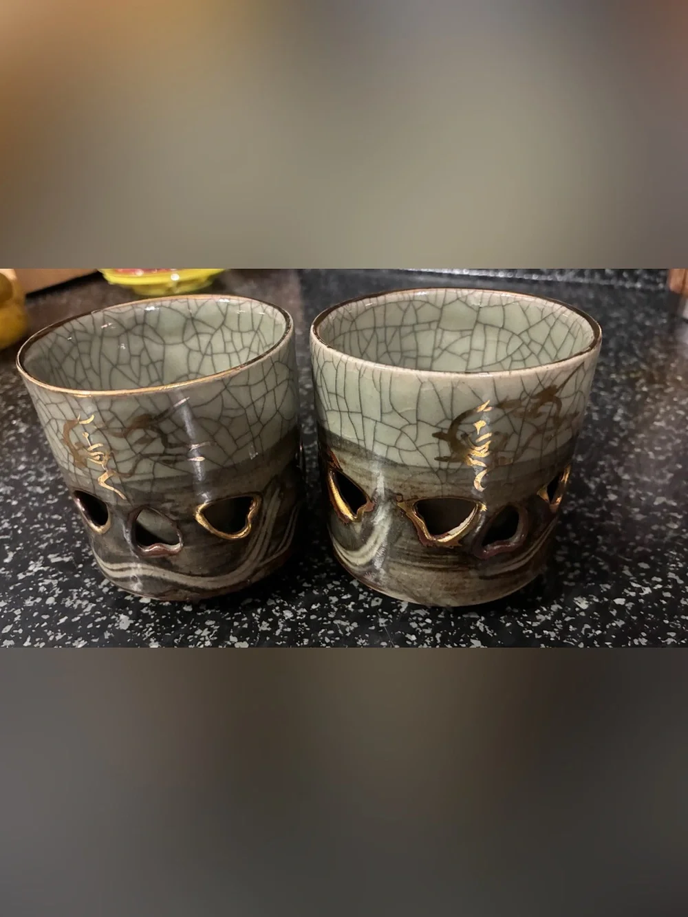 Accents | Pair Somayaki Doublewall Somaware Sake Tea Cups Crazed Heart ...